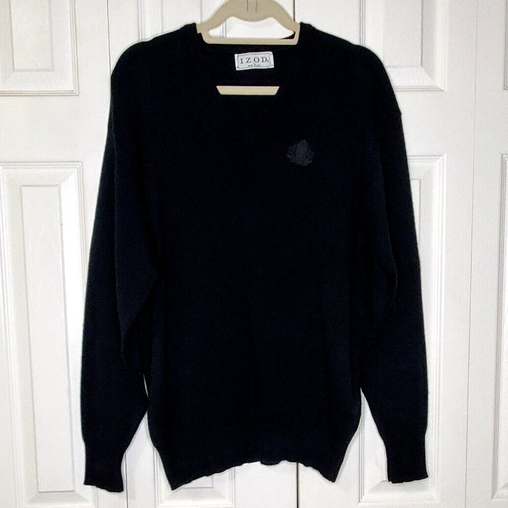 Izod Sweater V Neck Logo Academia Grandpa Retro Vinta… - Gem